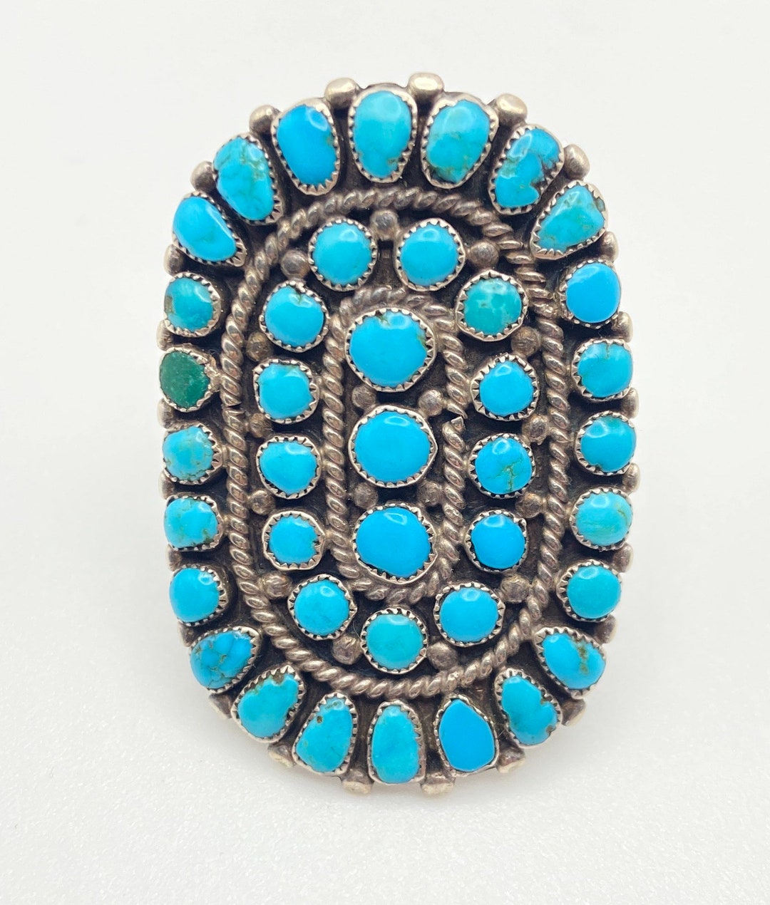 Antique Vintage 1940s-50s Zuni Turquoise and Sterling Silver Large Ring ...