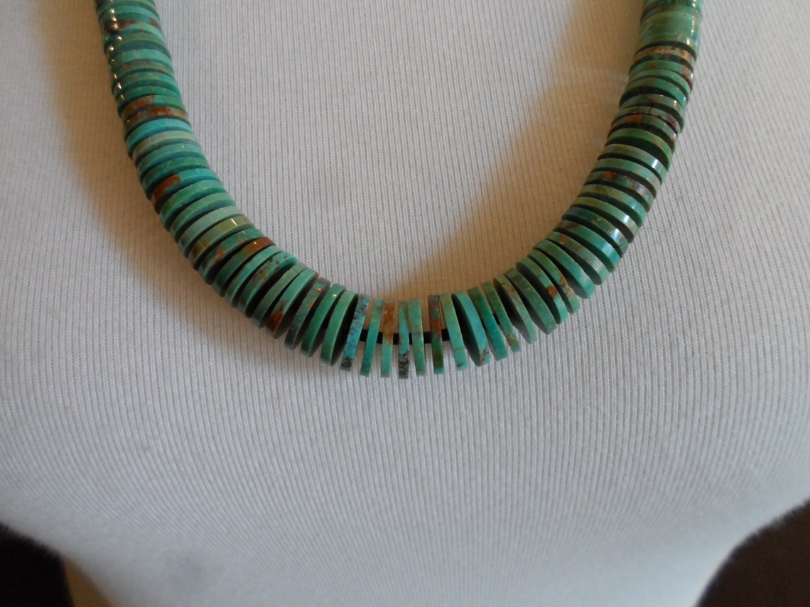 Vintage Turquoise Disc Beaded Necklace - Etsy