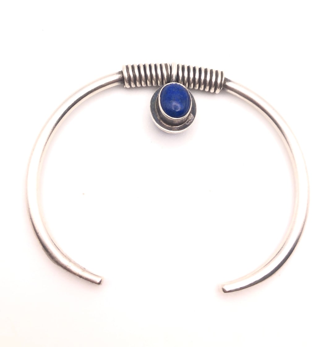 Al Nez Navajo Thin Sterling Silver Cuff Bracelet With Blue Lapis Dangle ...