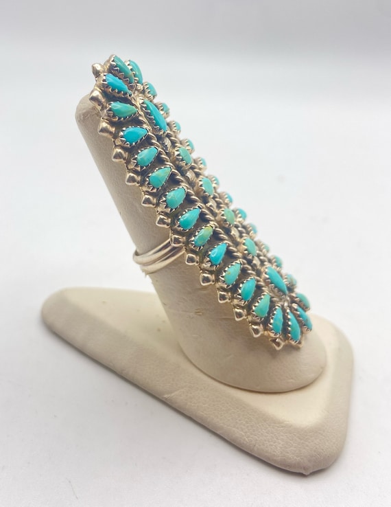 Long Turquoise Cluster Statement Ring, Sterling Silve… - Gem