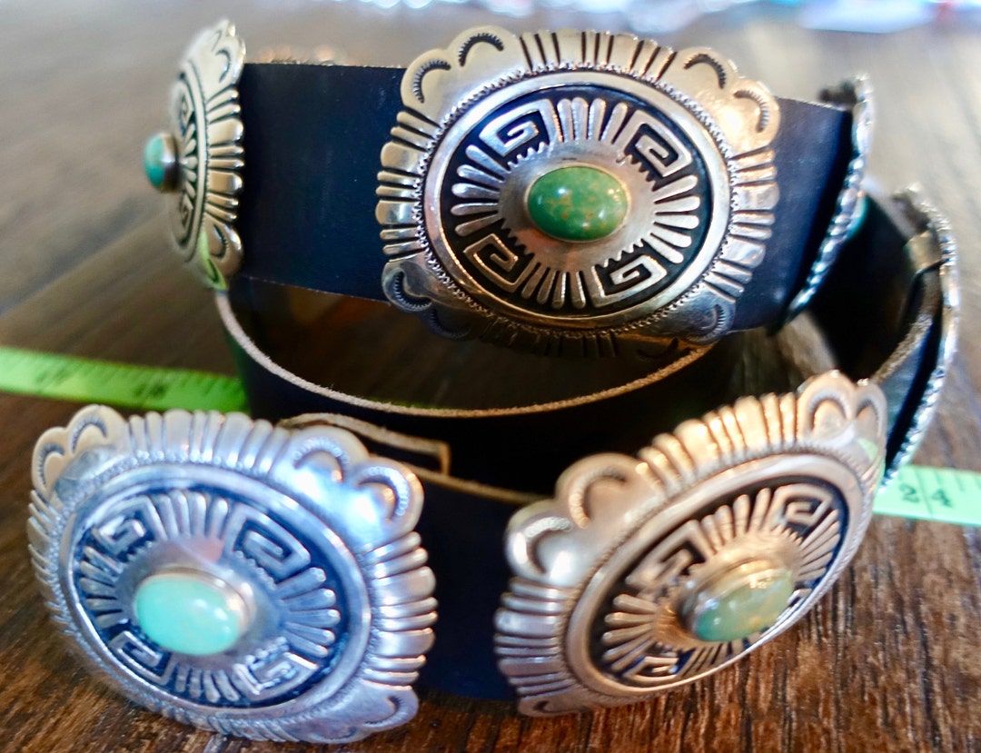 Tommy Singer Concho Belt, Vintage Navajo Sterling Silver and Turquoise ...