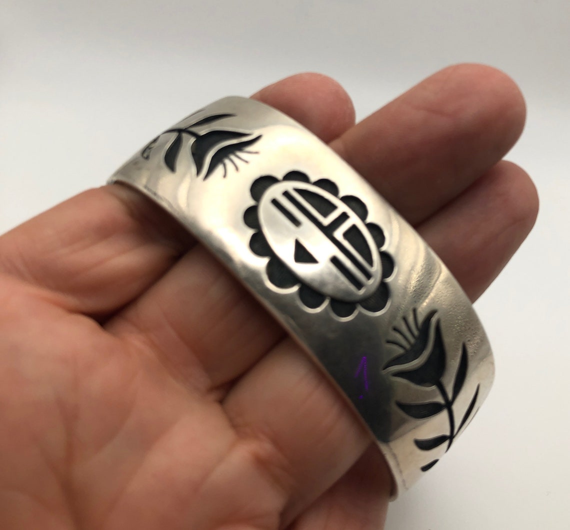 Weaver Selina Hopi Sterling Silver Overlay Cuff Bracelet - Etsy