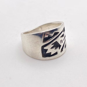 Hopi Overlay Sterling Silver Eagle and Mountain Ring, Size 8-1/2 - Etsy