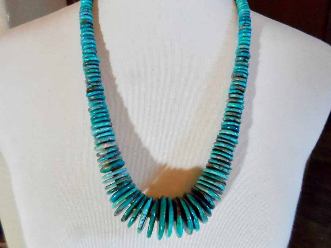 Large Graduated Turquoise Disc and Heishi Beaded Necklace - Etsy