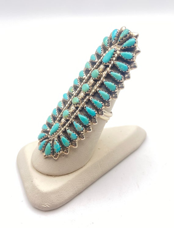 Long Turquoise Cluster Statement Ring, Sterling Silve… - Gem