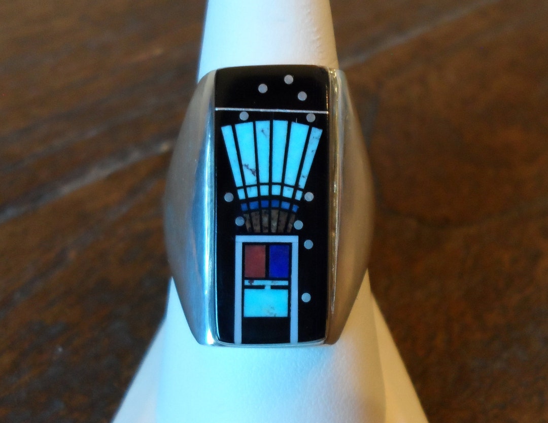Navajo Micro Inlay Ring, Clayton Tom, Multi Stone and Sterling Silver ...