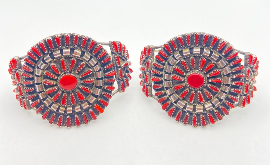Violet & Jeffrey Begay, Sterling Silver and Coral Cluster Bracelet Set ...