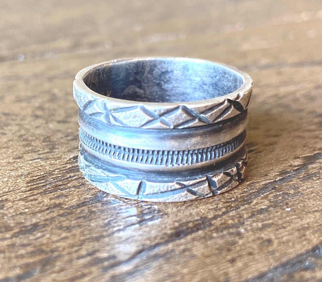 Monty Claw Large and Thick Tufa Cast Sterling Silver Band Ring, Size 13 ...