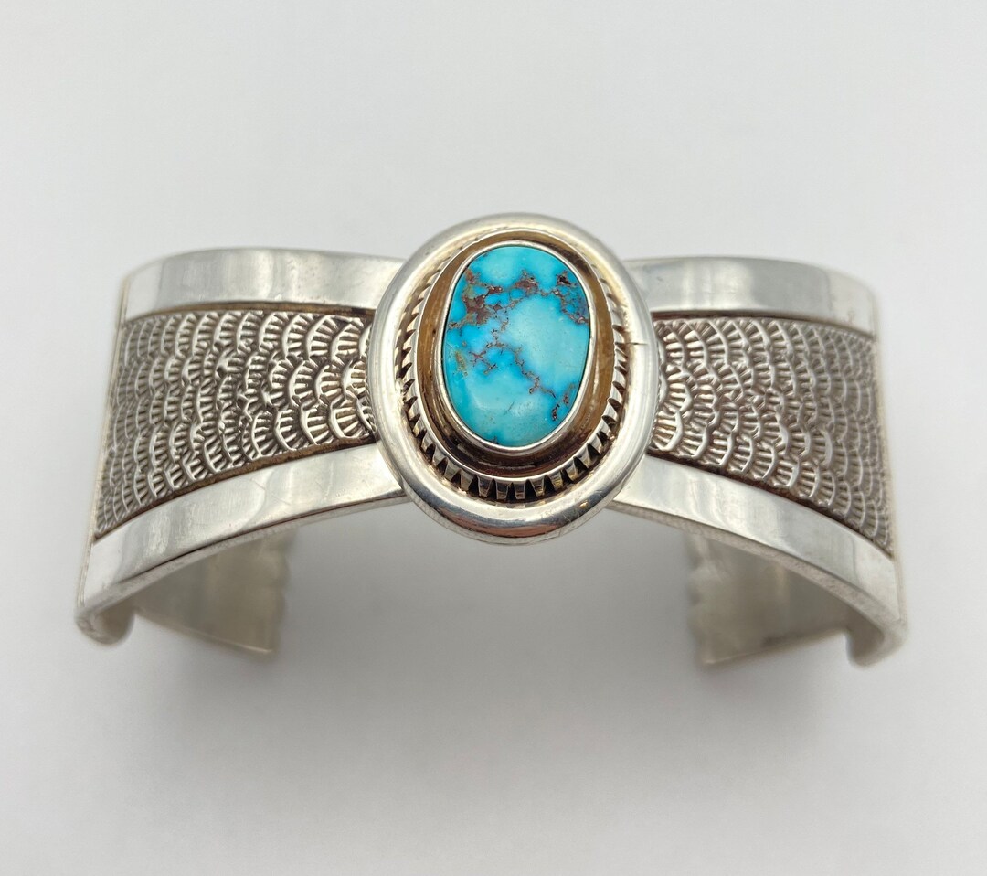 Leonard Nez Sterling Silver and High Grade Kingman Turquoise Cuff ...