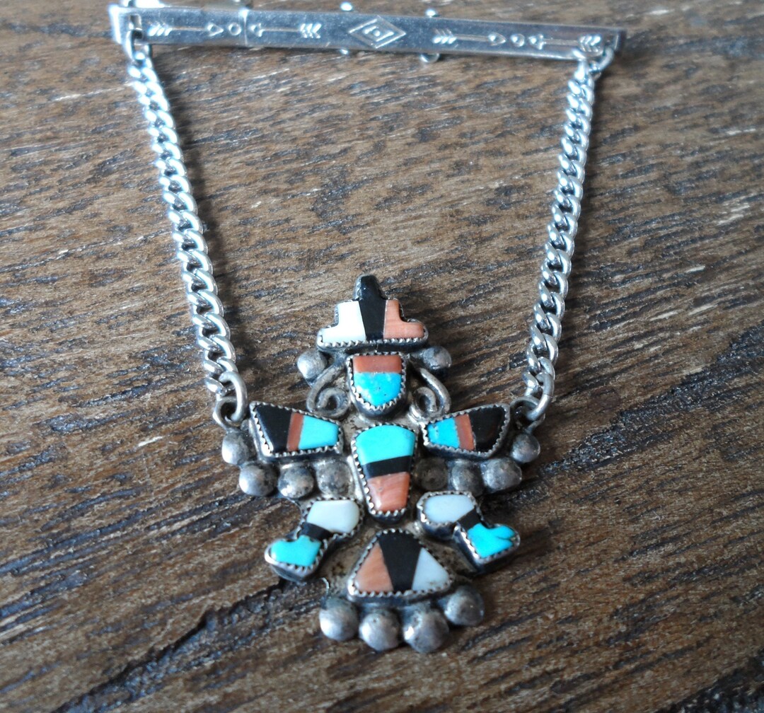 Vintage Zuni Knifewing Tie Bar/clip, Sterling Silver and Multi-stone - Etsy