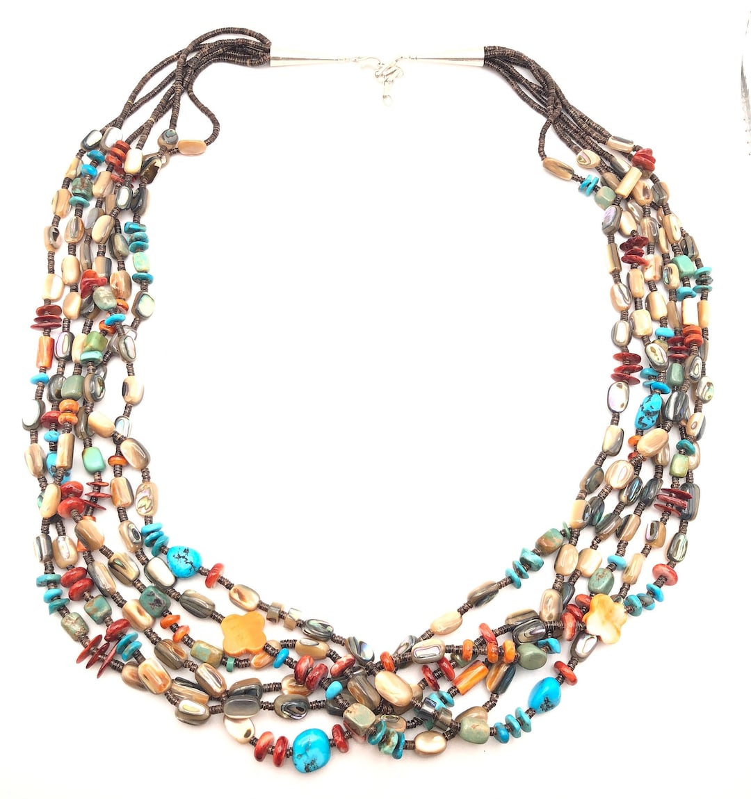 Vintage Santo Domingo Treasure Necklace, 6 Strand Native American Multi ...