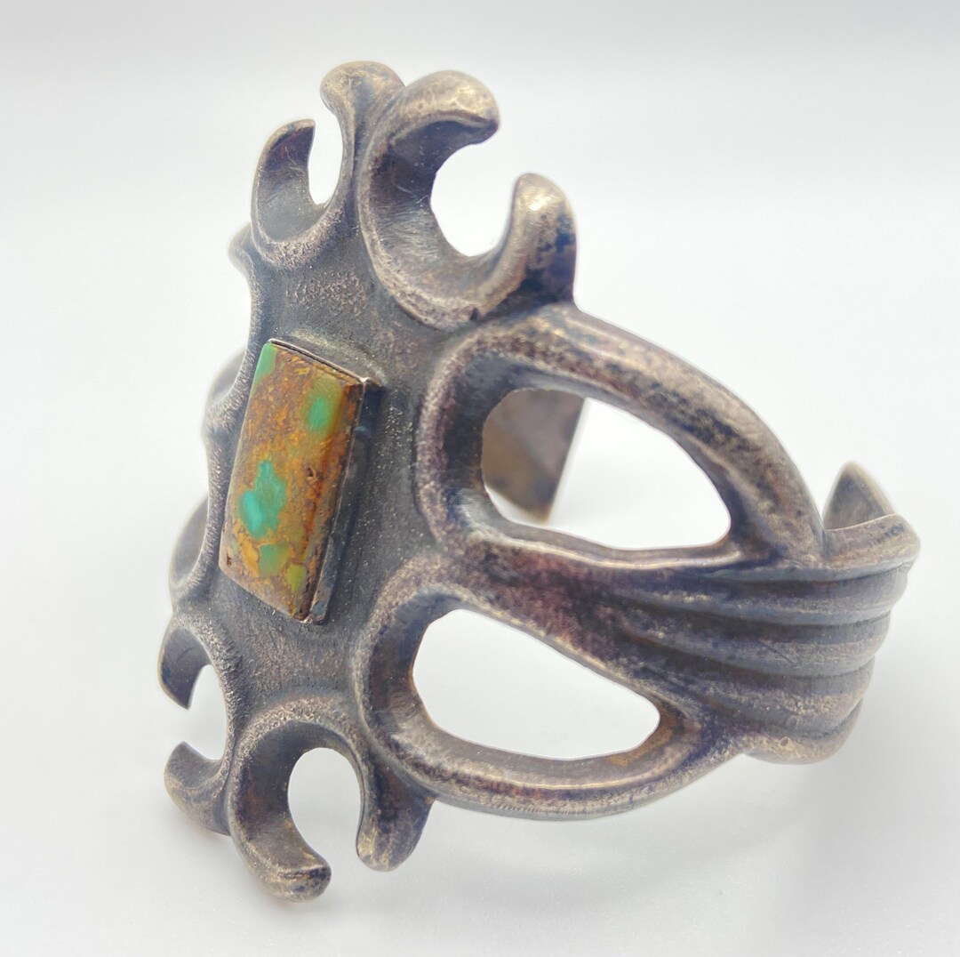 Vintage Navajo Cuff, Fred Baca Sand Cast Sterling Silver and Turquoise ...
