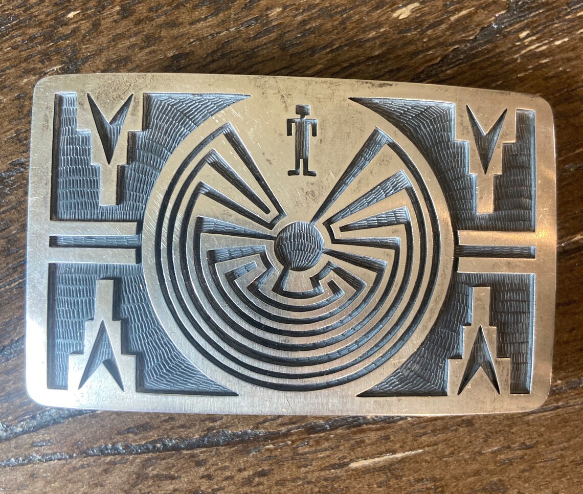 Emery Holmes Hopi Crafts “man in the Maze” Overlay Sterling Silver Belt ...