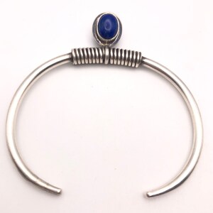 Al Nez Navajo Thin Sterling Silver Cuff Bracelet With Blue Lapis Dangle ...