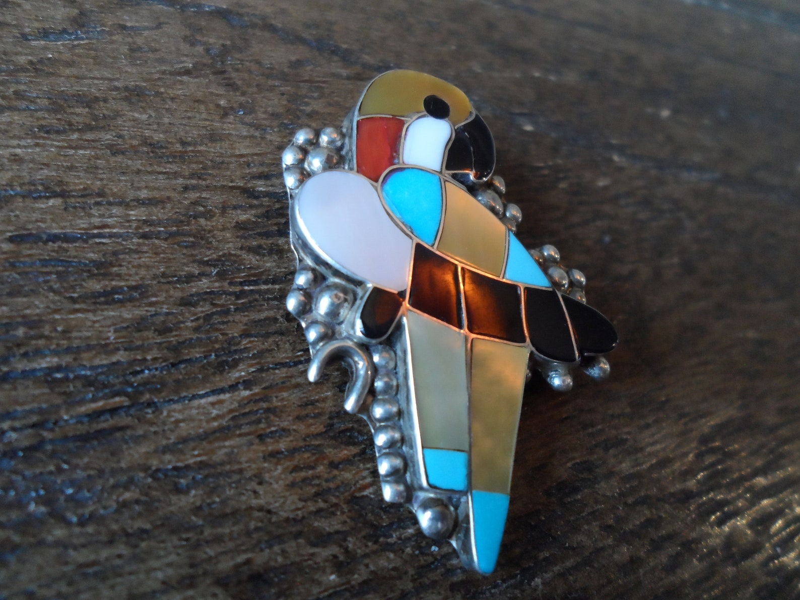 Vintage Zuni Inlay Parrot Brooch, Sterling Silver and Multi-stone, Pin ...