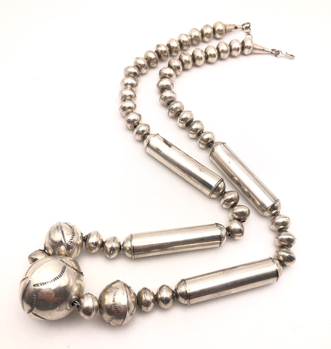 Vintage Navajo Pearls, Big Beads and Cylinder Barrel Beads, Sterling ...