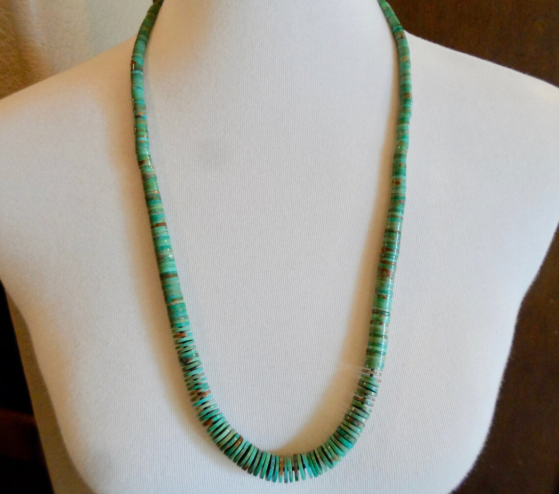 Vintage Turquoise Disc Beaded Necklace - Etsy