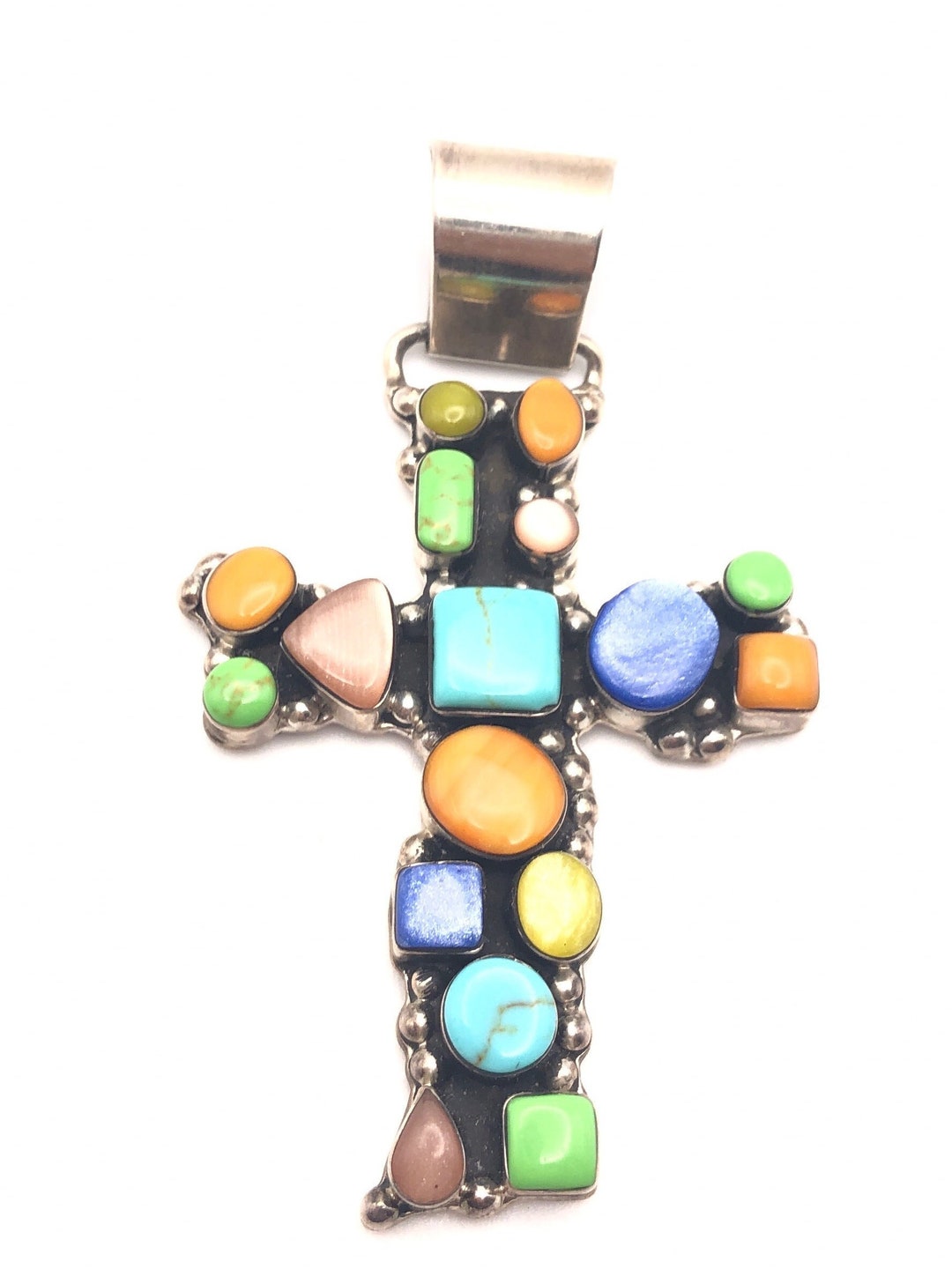 Sterling Silver and Multi-stone Cross Pendant, MEXICO925 - Etsy