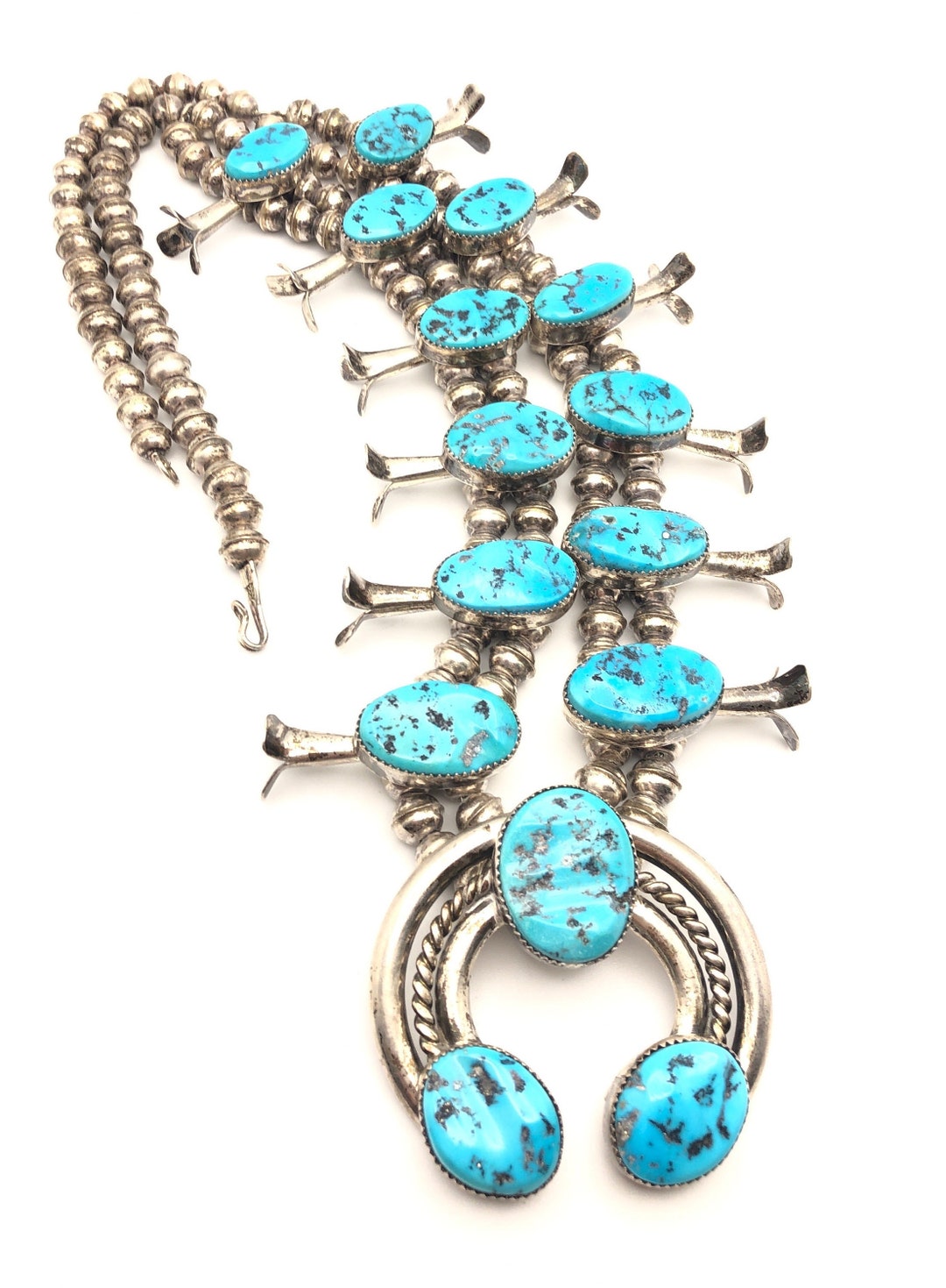 D.D. Baca Navajo Sleeping Beauty Turquoise and Sterling Silver Squash ...