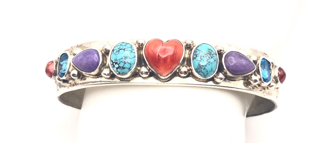 Tonya June Rafael Navajo Sterling Silver Multi Gemstone Bracelet Cuff ...