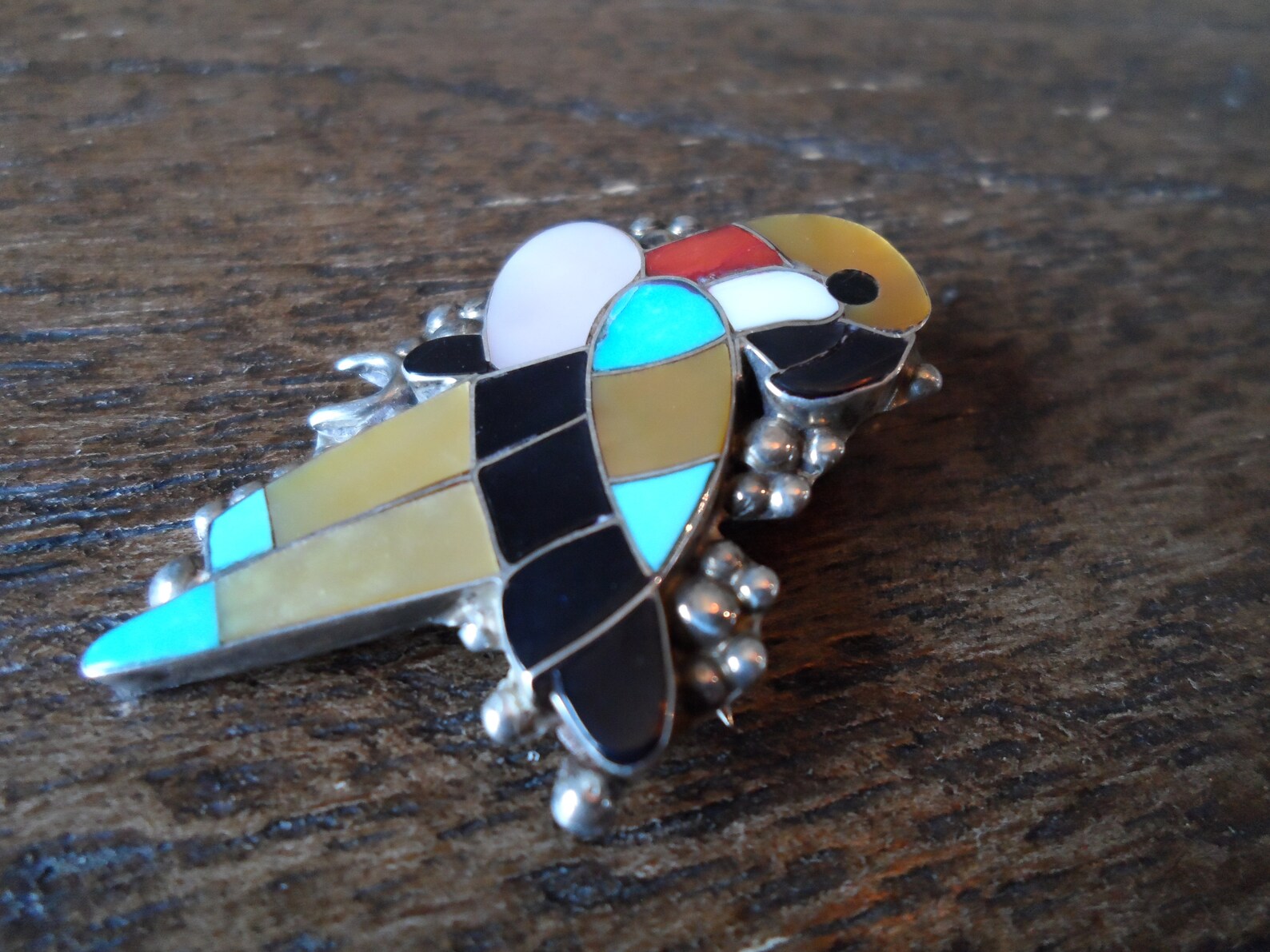 Vintage Zuni Inlay Parrot Brooch, Sterling Silver and Multi-stone, Pin ...