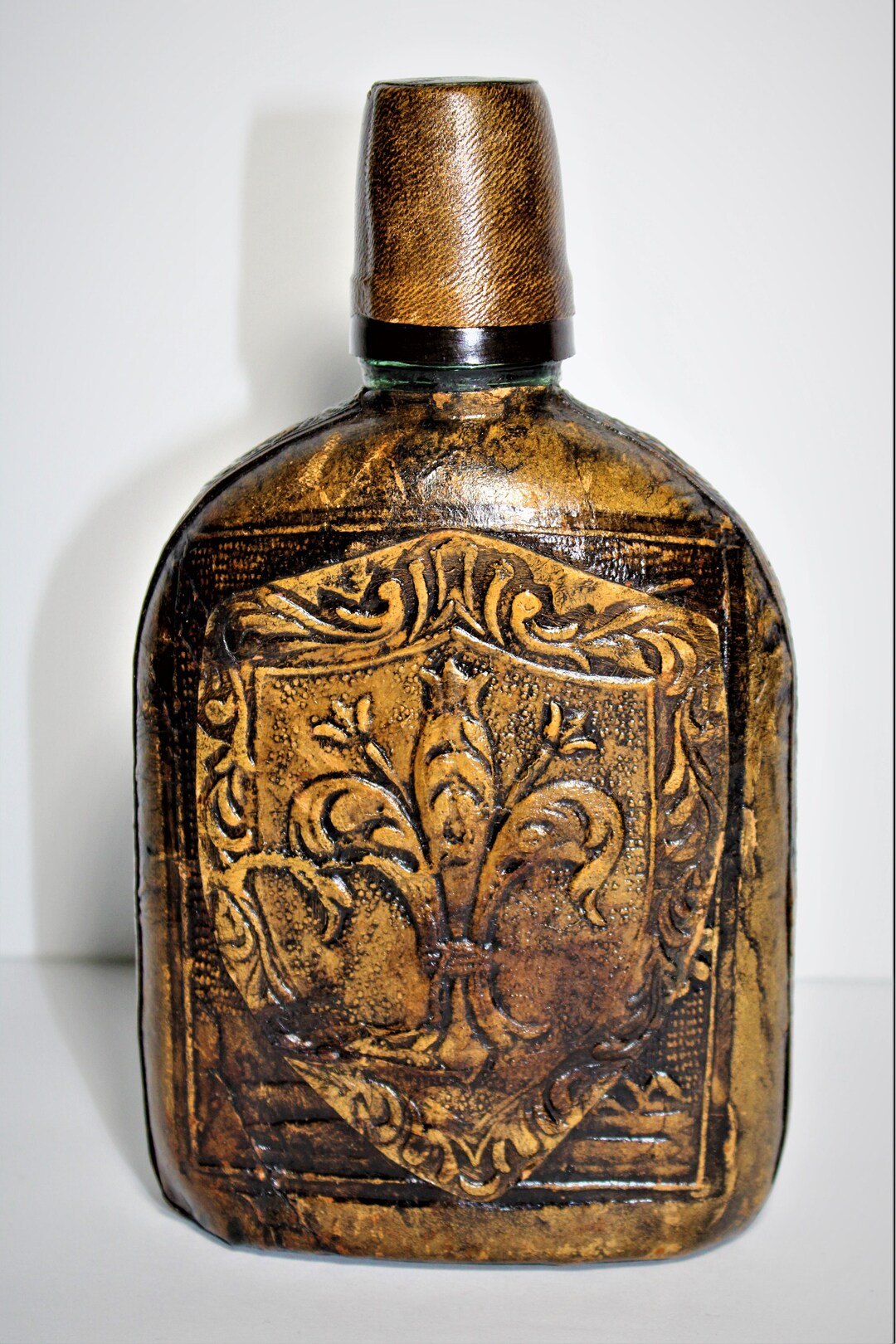 Vintage Leather Wrapped Glass Bottle Decanter - Etsy