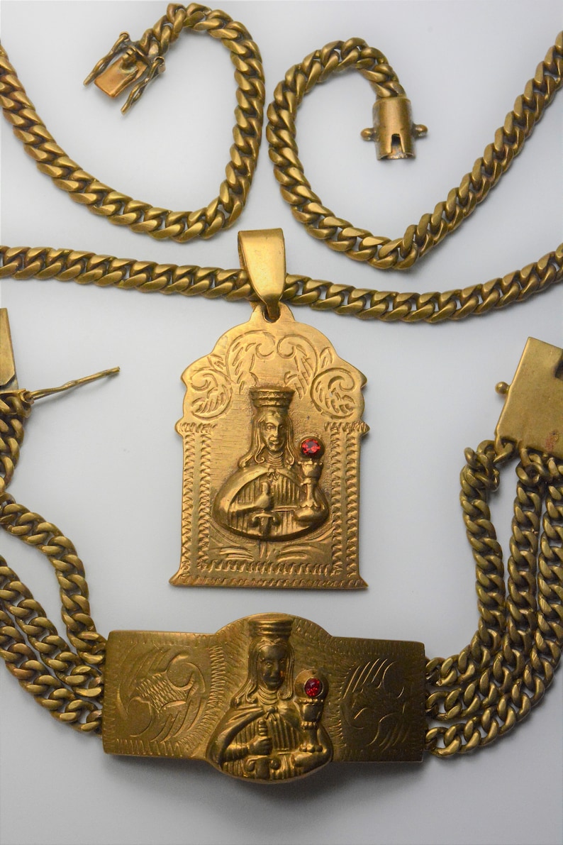 Antique 18k St. Barbara Jewelry Set: Medallion, Chain & Bracelet - Etsy