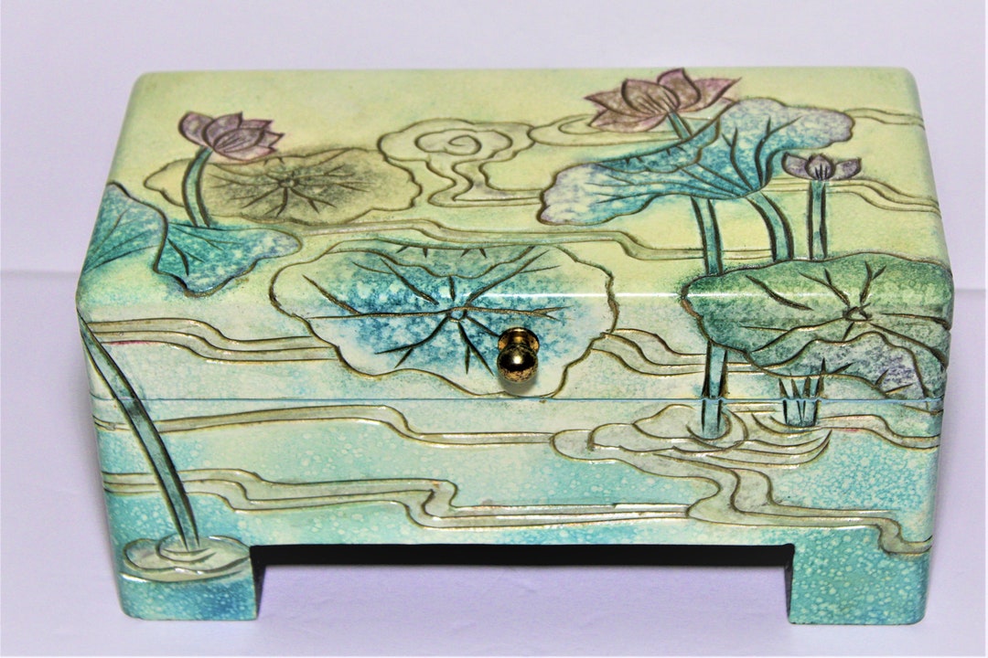 Vintage Hand Carved and Painted Wooden Trinket Box - Etsy