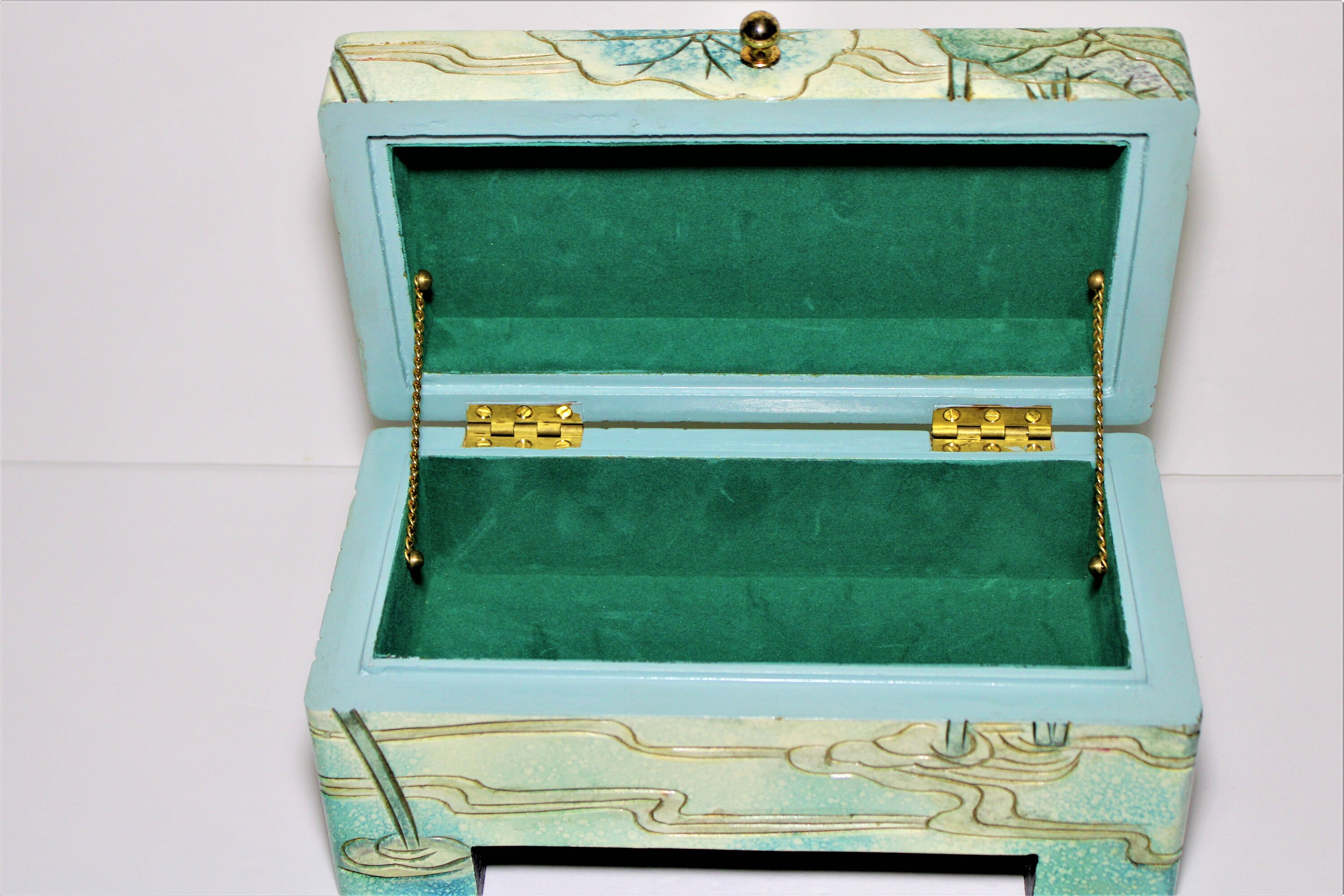 Vintage Hand Carved and Painted Wooden Trinket Box - Etsy