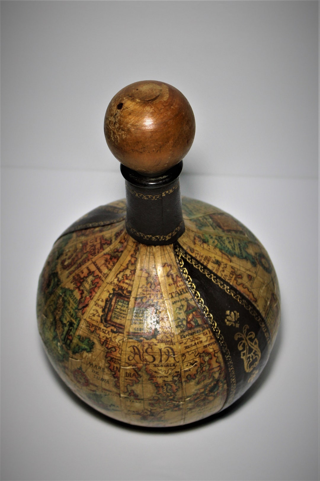Vintage Old World Map Leather Wrapped Glass Bottle Decanter - Etsy