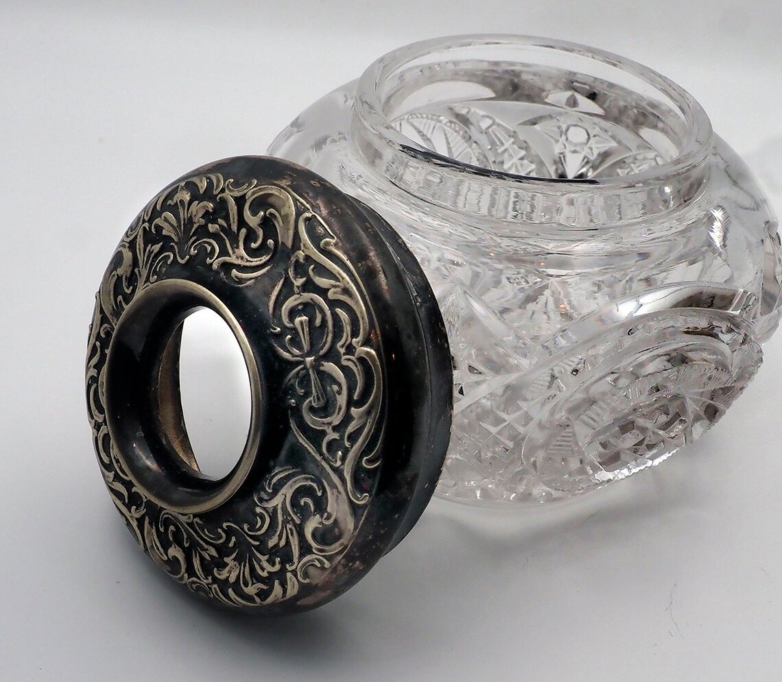 Antique Victorian Style Cut Crystal Hair Receiver/ Vanity Jar With Open ...