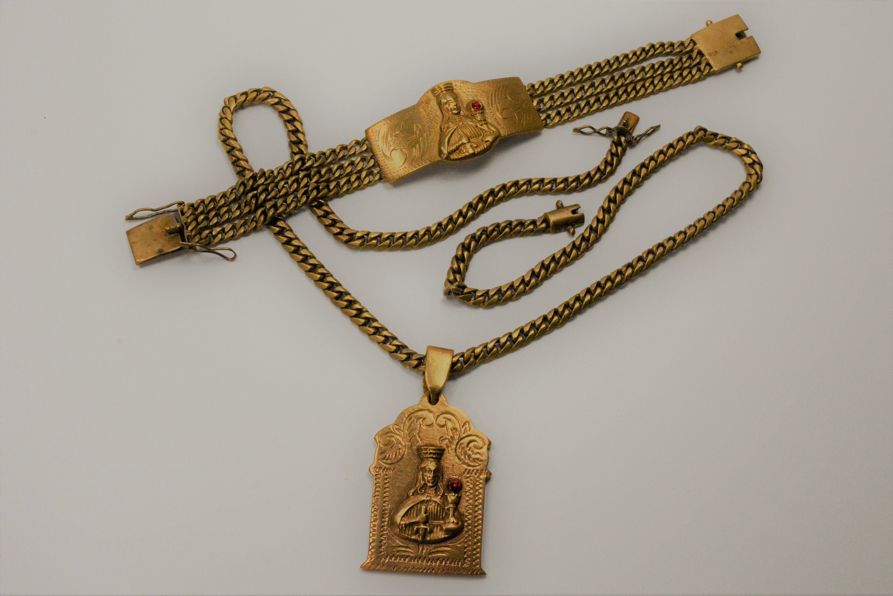 Antique 18k St. Barbara Jewelry Set: Medallion, Chain & Bracelet - Etsy