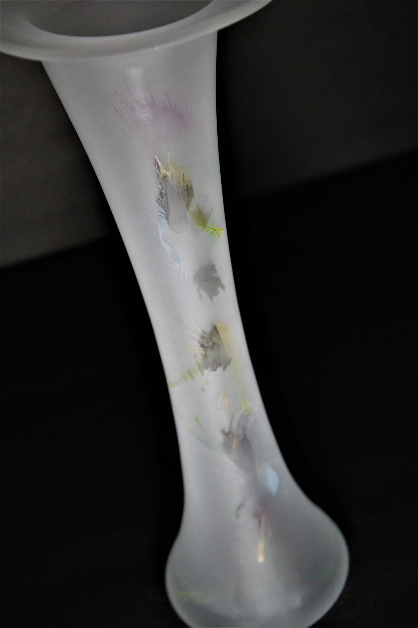Vintage Frosted Art Glass Hand Painted Vase - Etsy