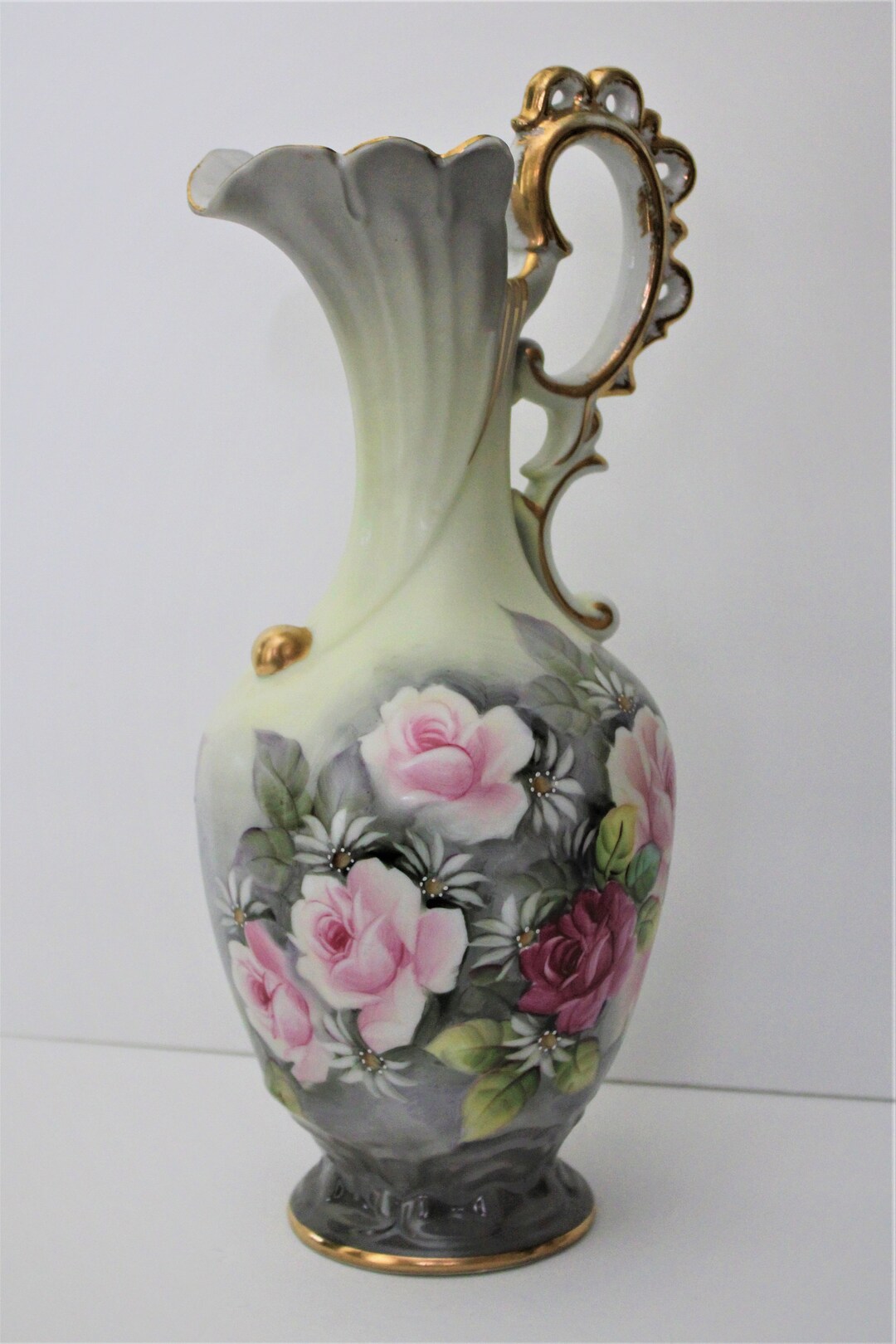 Vintage Floral Pitcher Mid Century Ewer Vase - Etsy