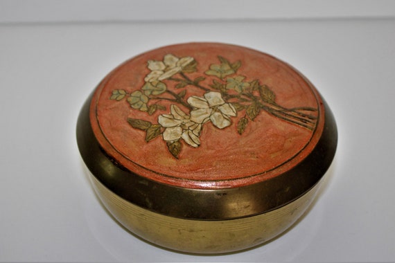 Vintage Solid Brass Round Trinket Box - Etsy