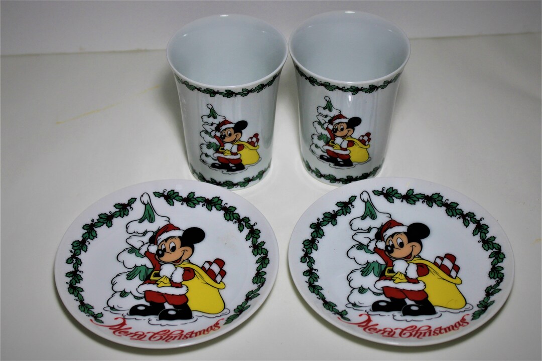 Vintage Disneyland Santa Mickey Mouse Set of 4 Porcelain Mini Plates ...