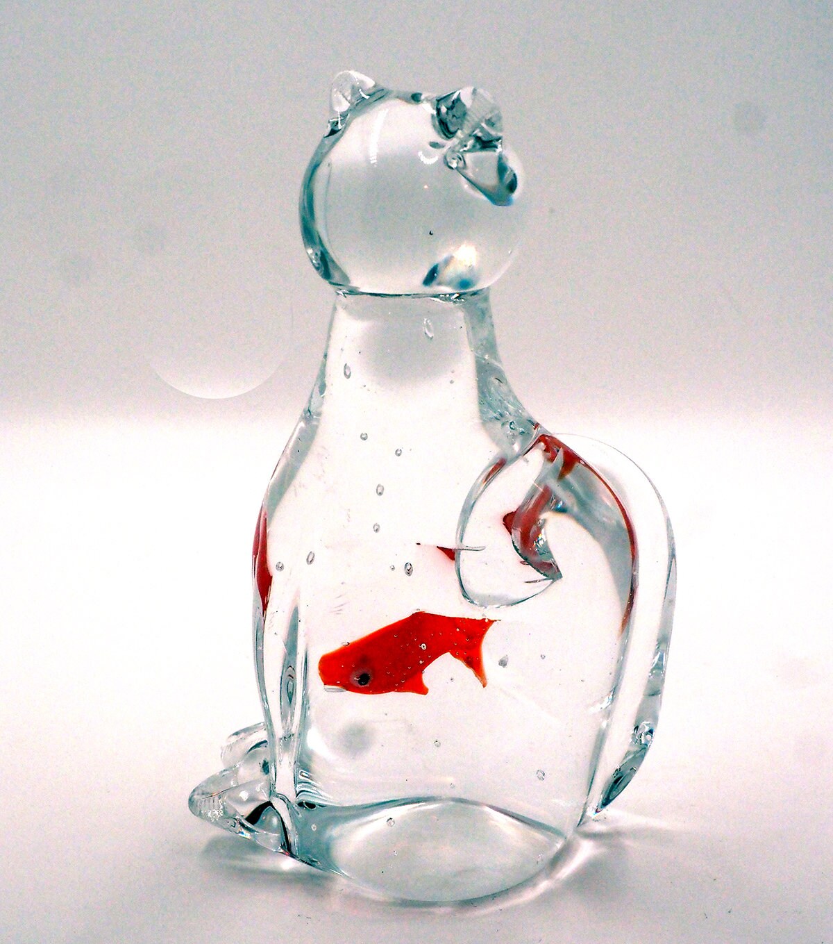 Vintage Art Glass Paperweight Cat Figurine With Fish - Etsy