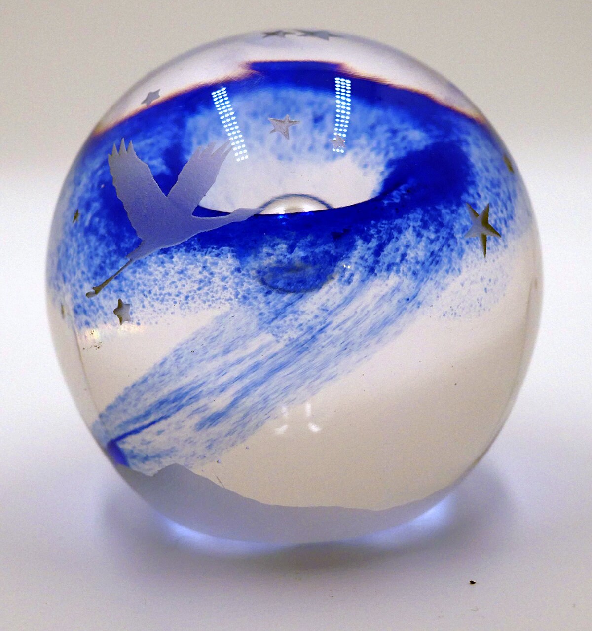 Signed Glass Paperweight Night Sky With Etched Stars and Crane - Etsy