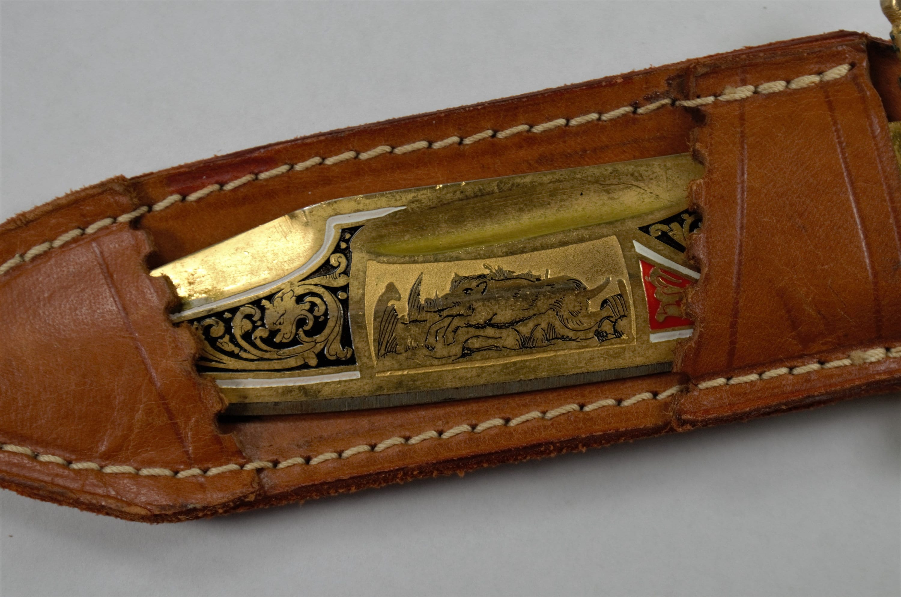 Vintage Toledo Hunting Scene Etched Gold Blade Knife - Etsy