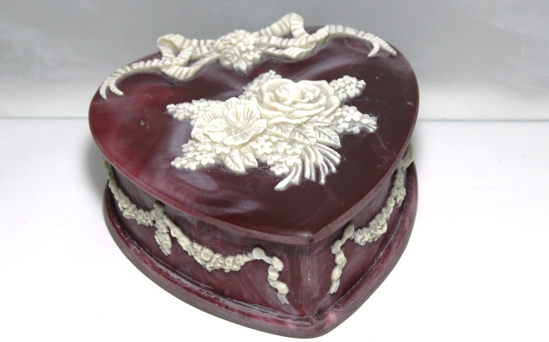 Vintage Genuine Incolay Stone Heart Floral Trinket Jewelry Box - Etsy
