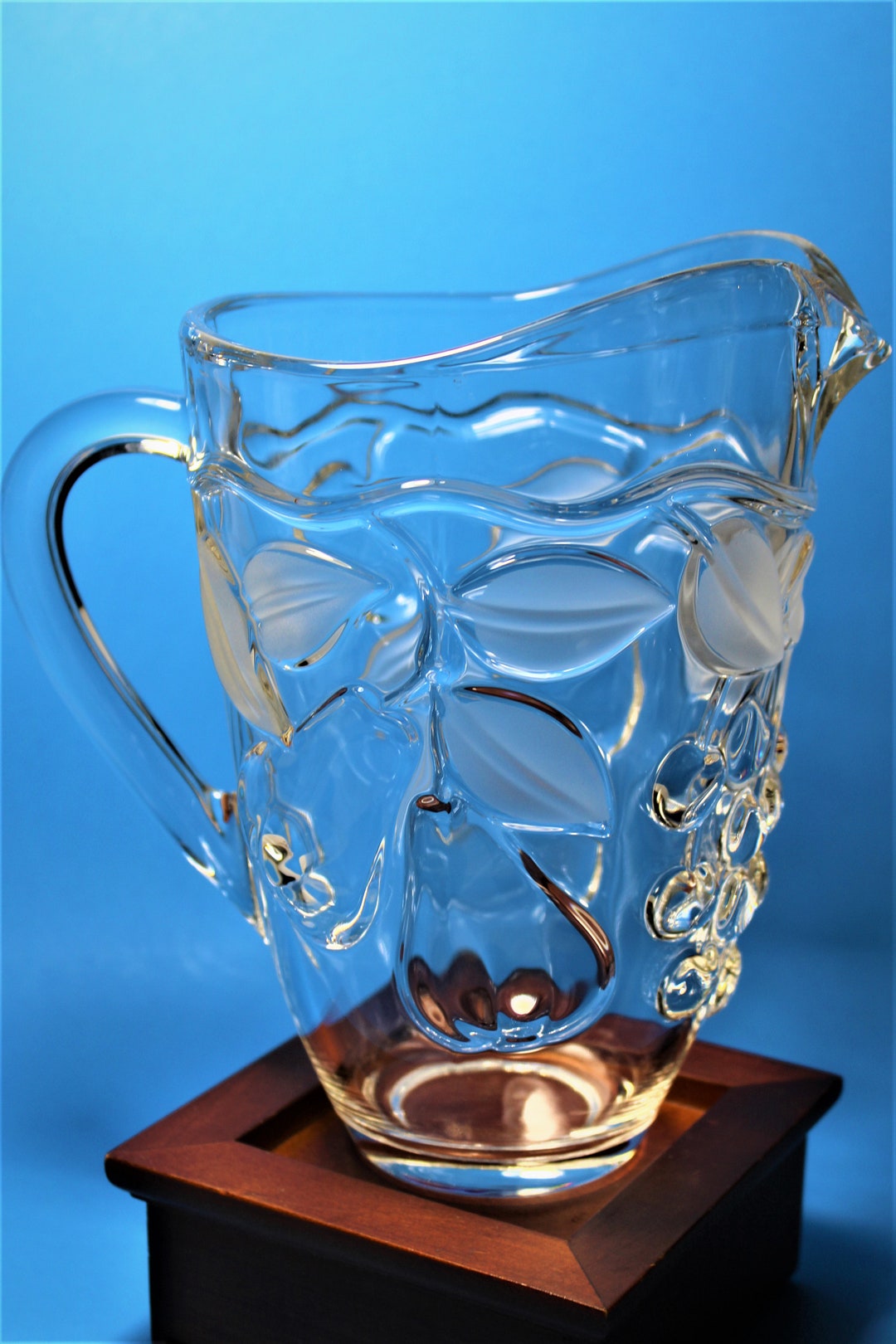 Vintage Fruit Pattern Clear Glass Pitcher - Etsy