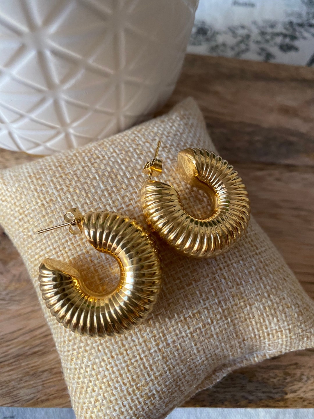 Creoles Earrings With Wire Texture Stainless Steel Hoop - Etsy