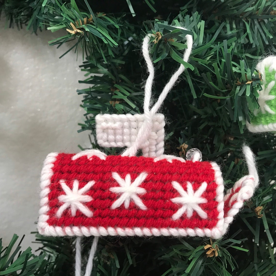 Handmade Plastic Canvas Yarn Snowflake Christmas Tree Ornament Mailbox ...
