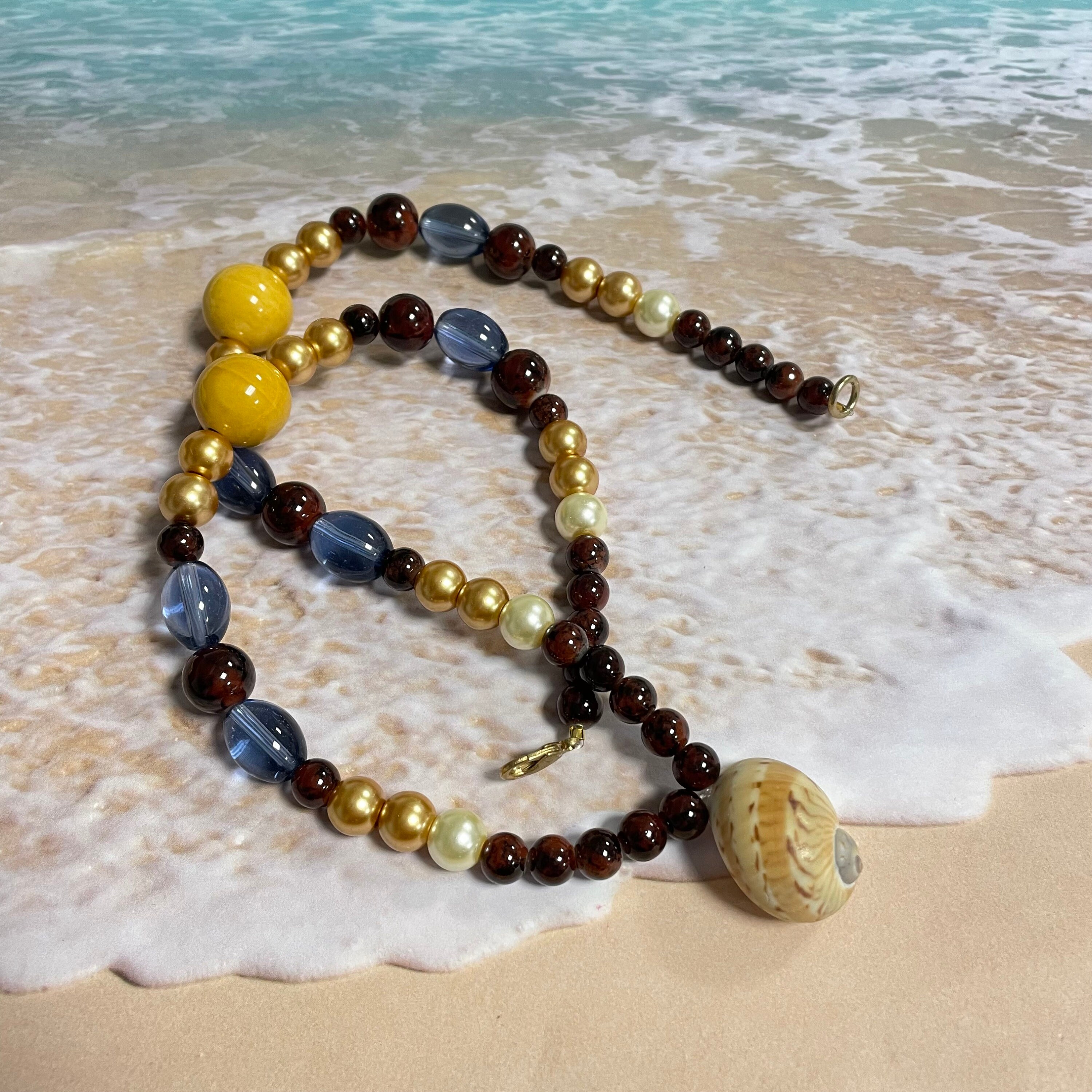 Real Seashell Necklace With Beads, Beach Jewelry, Ceramic Beaded ...