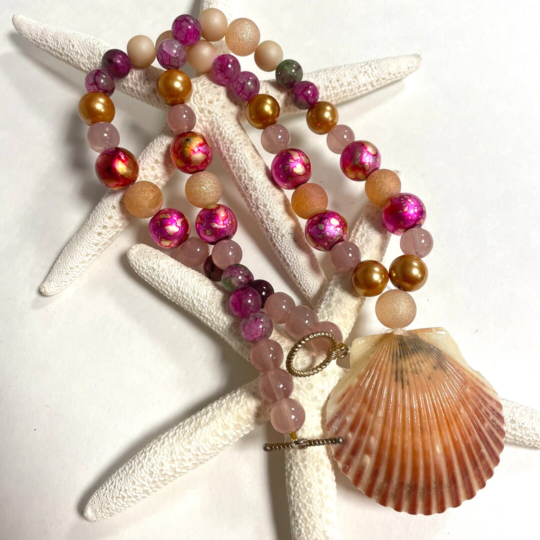Real Scallop Shell Necklace With Beads, Beach Jewelry, Coastal Fashion ...