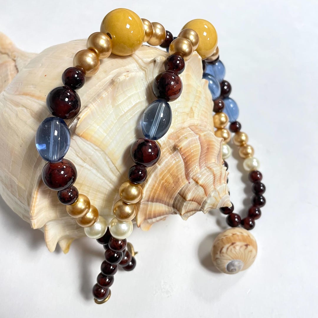 Real Seashell Necklace With Faux Pearl Beads, Beach Jewelry, Gaudy ...