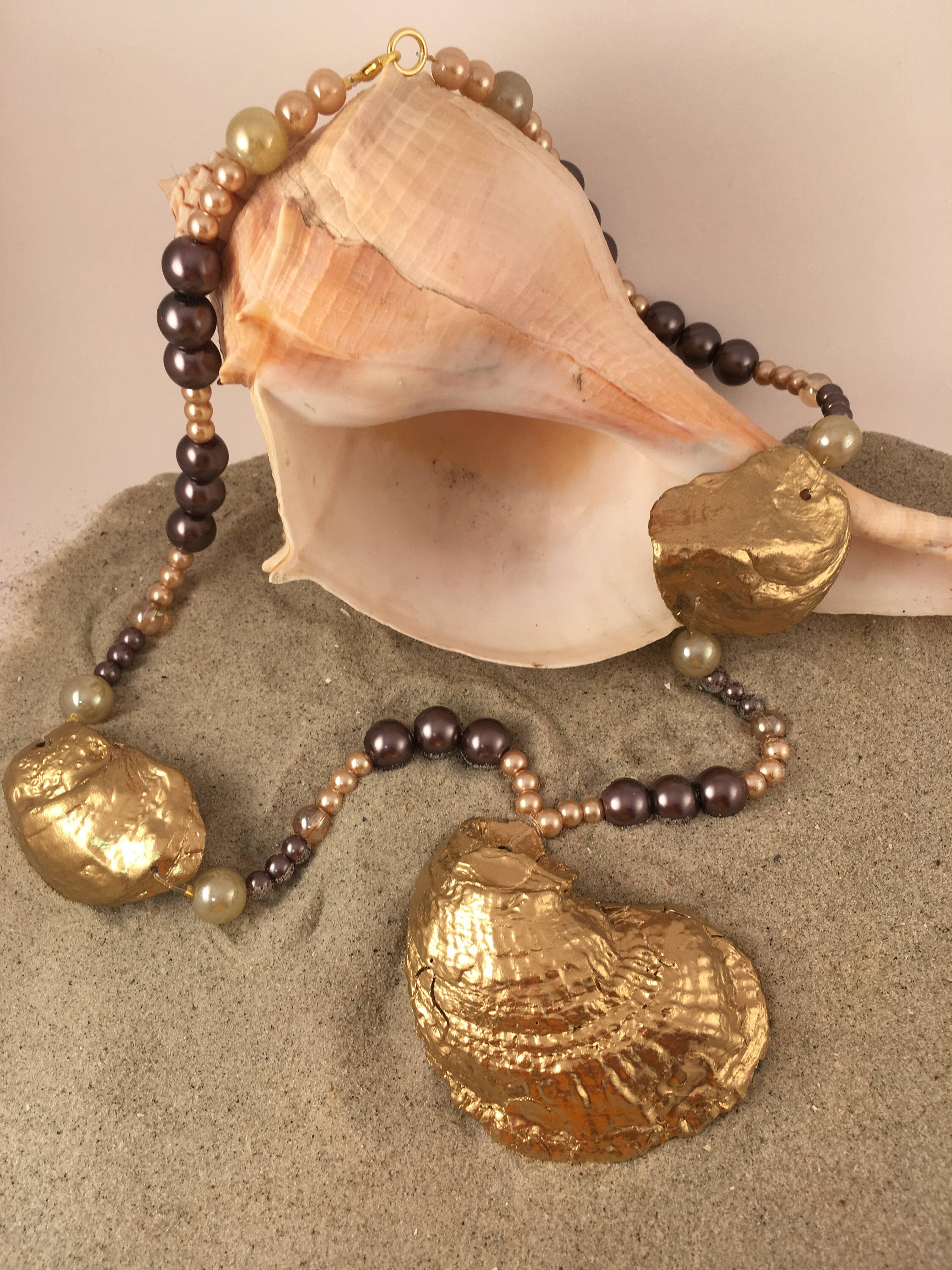 Real Shell necklace Seashell jewelry Oyster shells in gold | Etsy