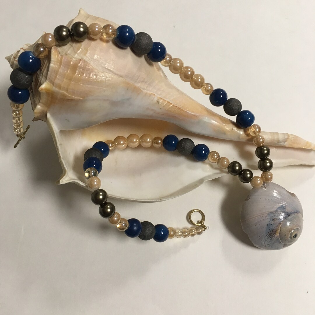Real Seashell Necklace With Beads, Moon Snail Shell Necklace, Beach ...