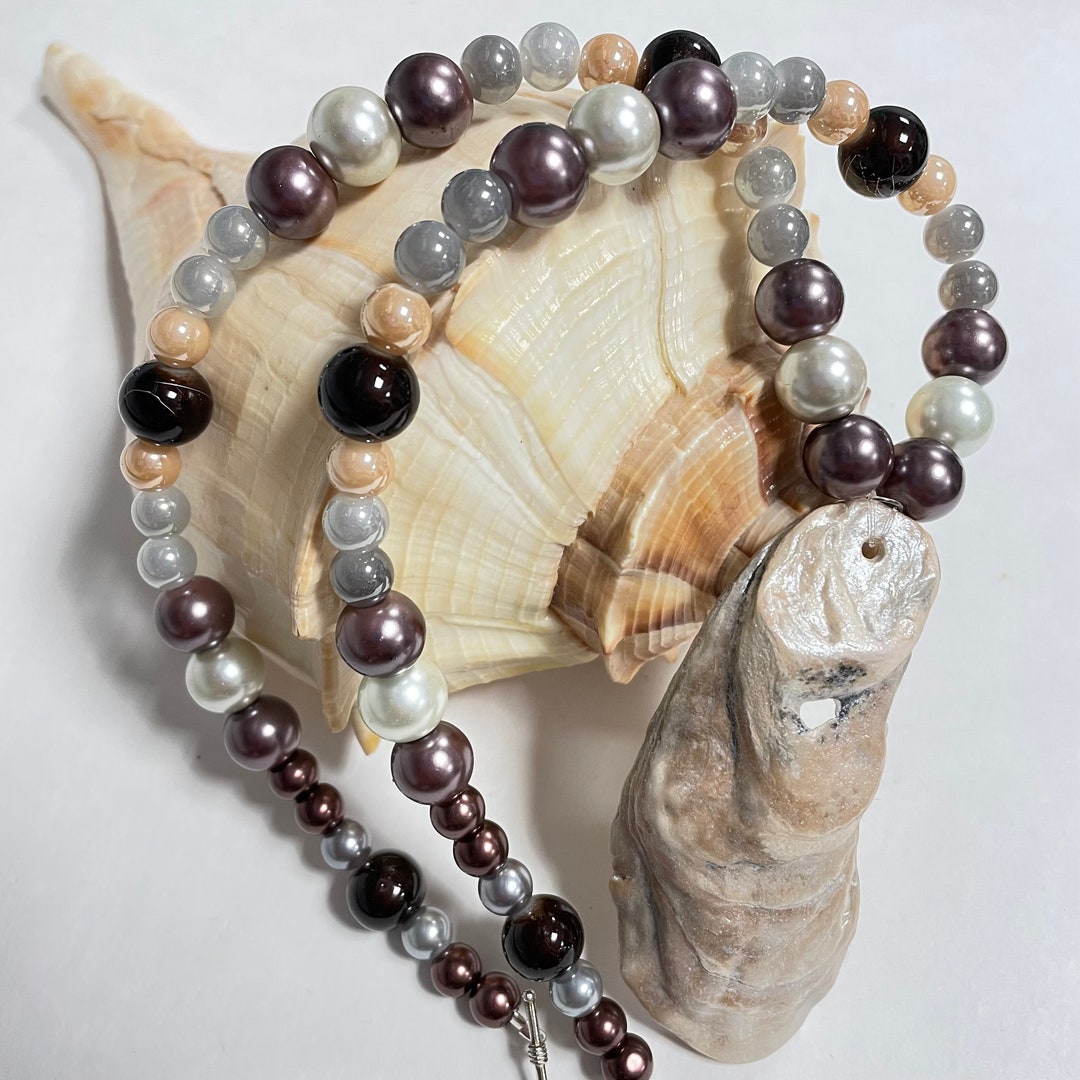 Real Oyster Shell Necklace With Beadsfaux Pearl Necklace, Beach Jewelry ...