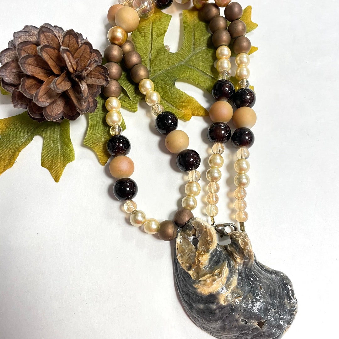 Real Oyster Shell Necklace With Beads, Iconic Beach Jewelry, Natural ...